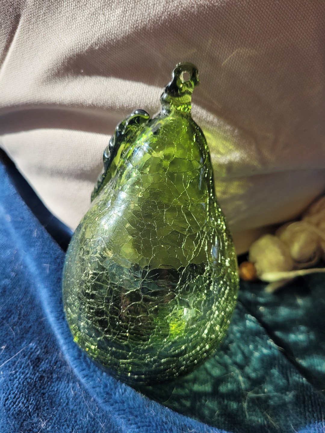 Handblown Crackle Green Glass Pear Ornament - Etsy