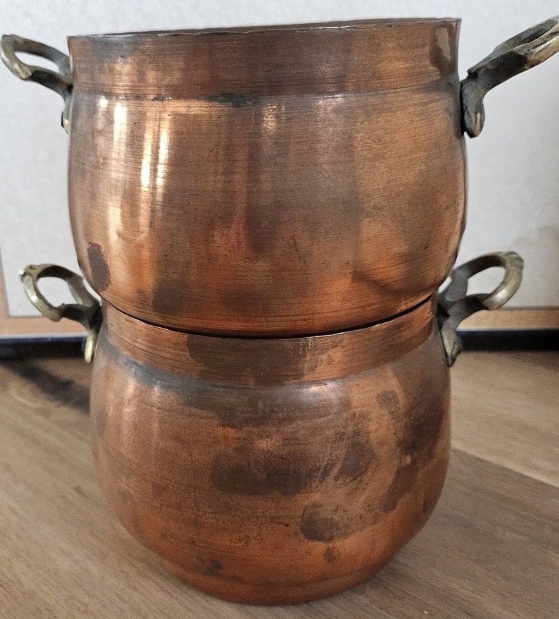 2 Stacked Copper Pots With Handles - Etsy