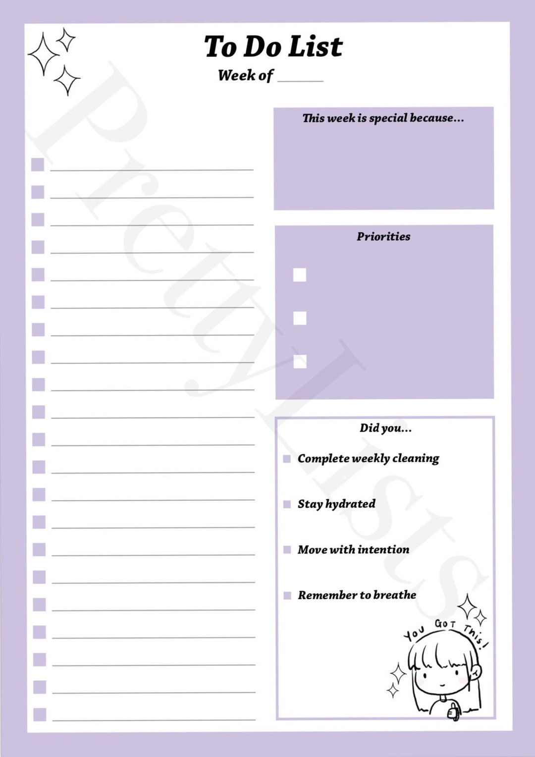 Purple Weekly To-do List Digital Download, Printable Pdf, A4, Weekly ...