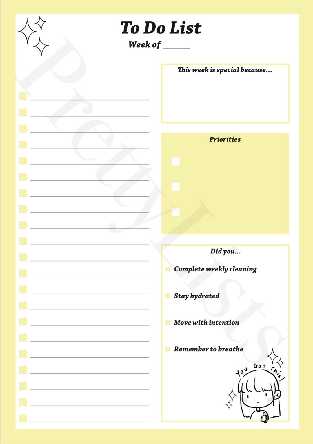 Yellow Weekly To-do List Digital Download Printable Pdf A4 - Etsy