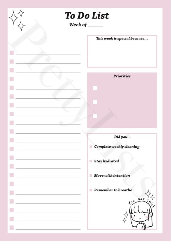 Pink Weekly To-do List Digital Download Printable Pdf A4 - Etsy