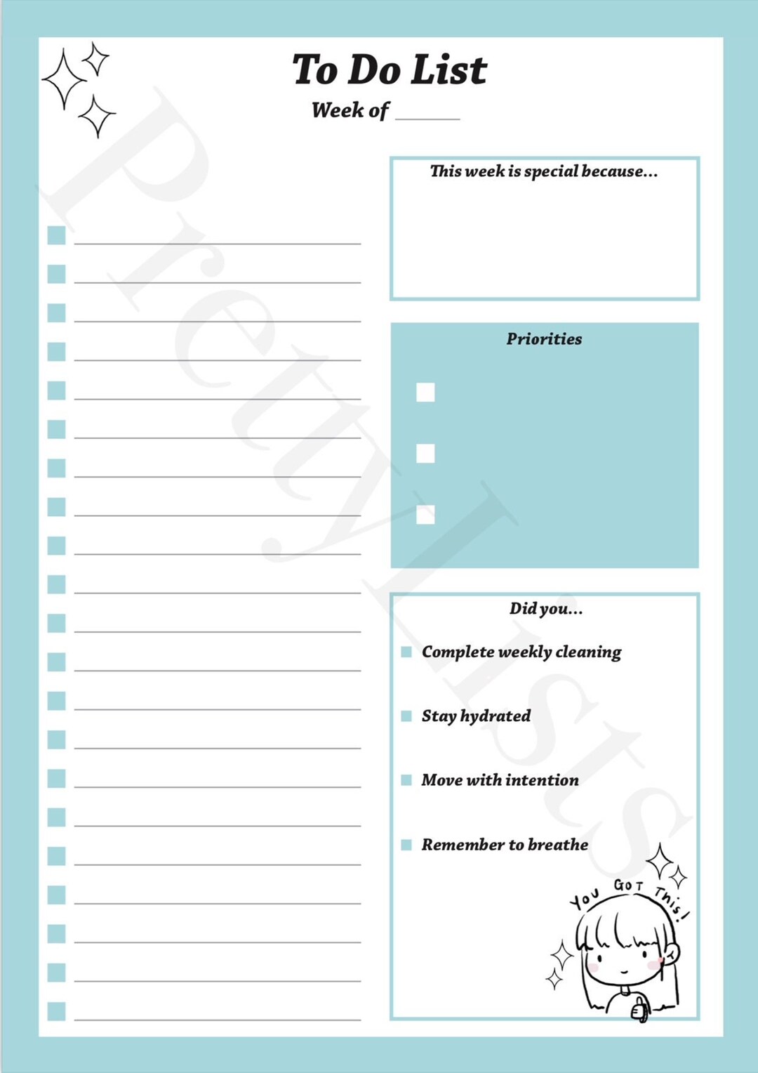 Blue Weekly To-do List, Digital Download, Printable Pdf, A4, Weekly ...