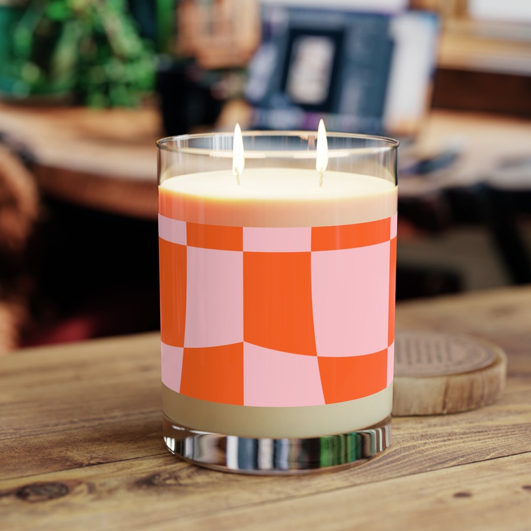 Pink & Red Warped Checker Aesthetic Design Soy Scented Candle Full ...