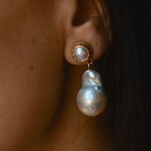 Large Baroque Pearl Drop Earrings, White Fireball Baroque Statement, Bridal Earrings, Minimalist ...