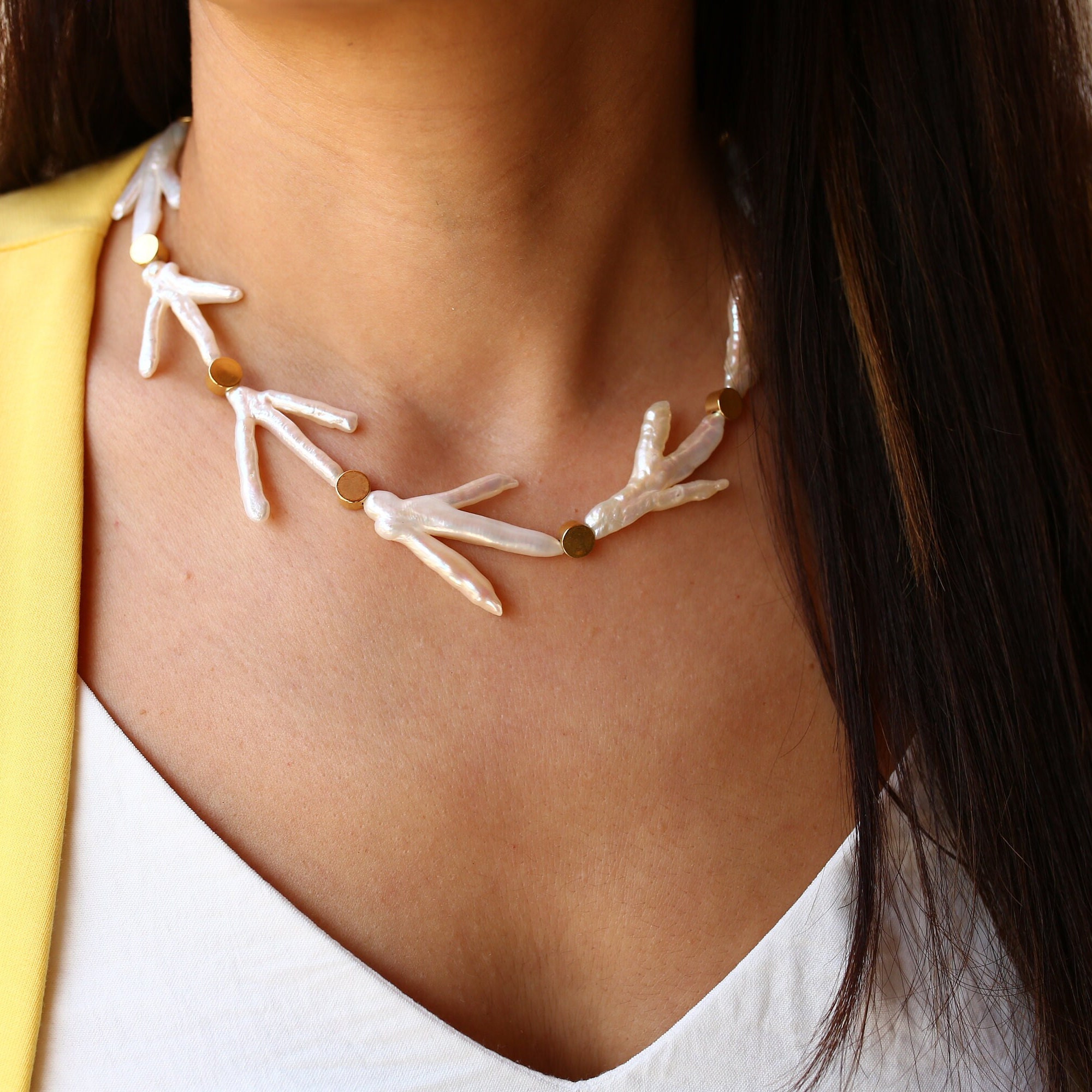 Chicken Foot Pearl Choker Necklace Goose Foot Pearl Choker - Etsy