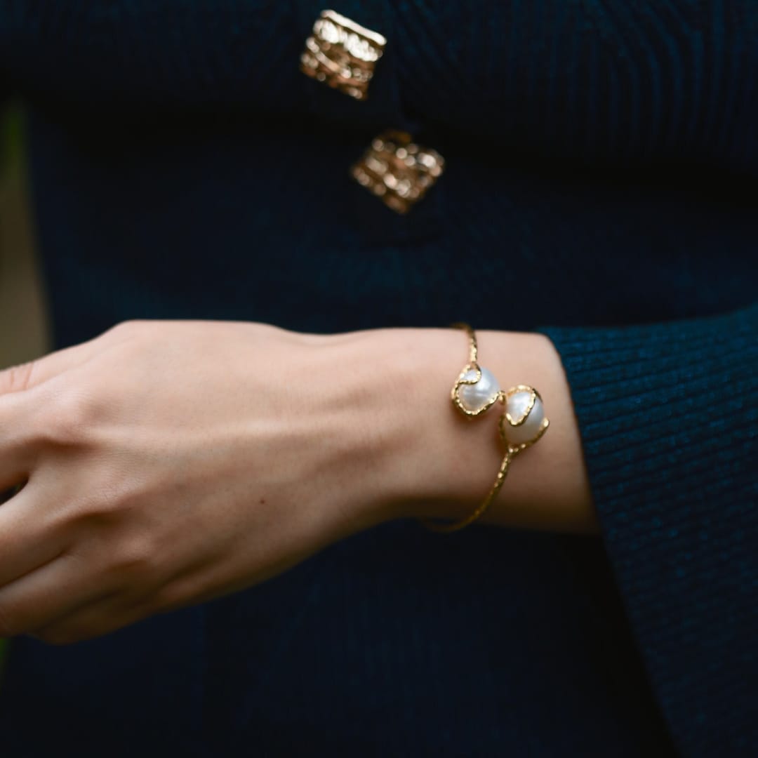 Adjustable Cuff Bracelet, Handmade Pearl and Gold Cuff, Bridesmaid ...