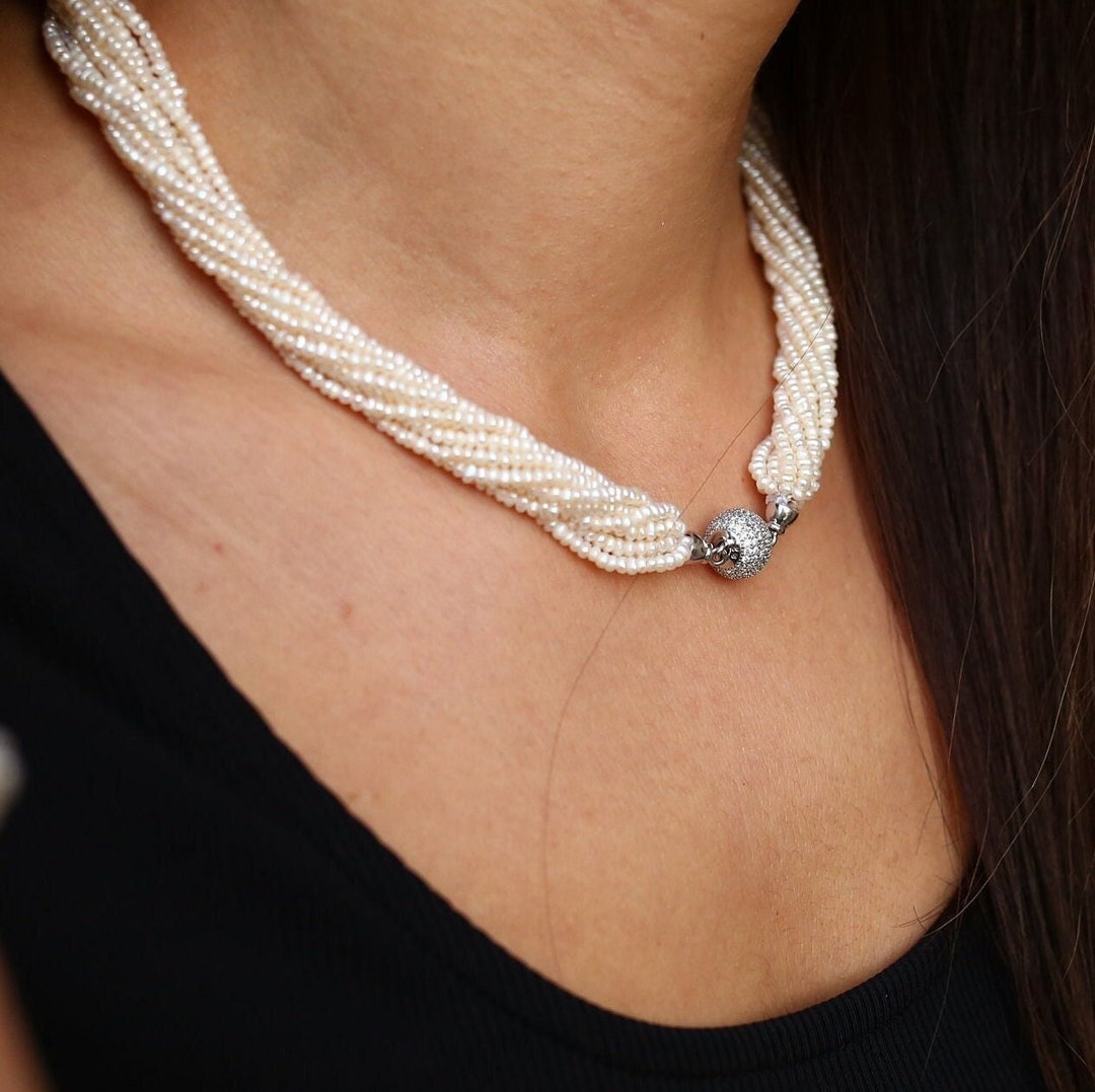 Tiny Seed Pearl Multi Strand Choker, Custom Pearl Choker, Twisted Pearl Choker, Statement Choker ...