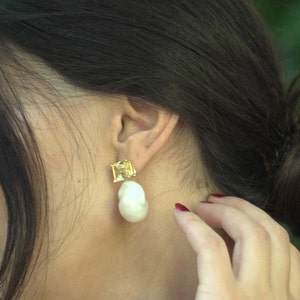 Natural Freshwater Baroque Pearl Drop Earring, Large White Fireball ...