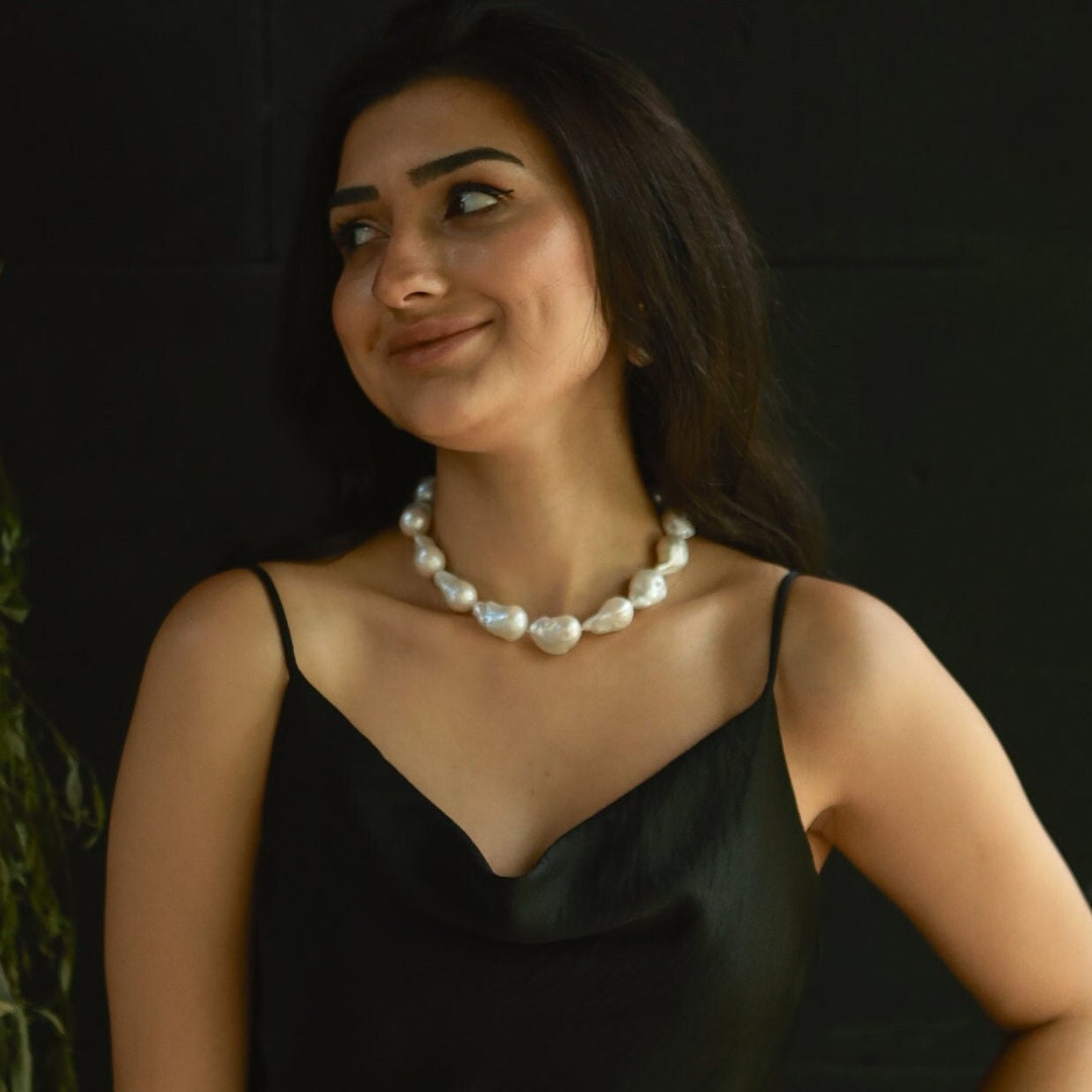 White Baroque Pearl Statement Necklace, Large Flameball Pearl Choker ...