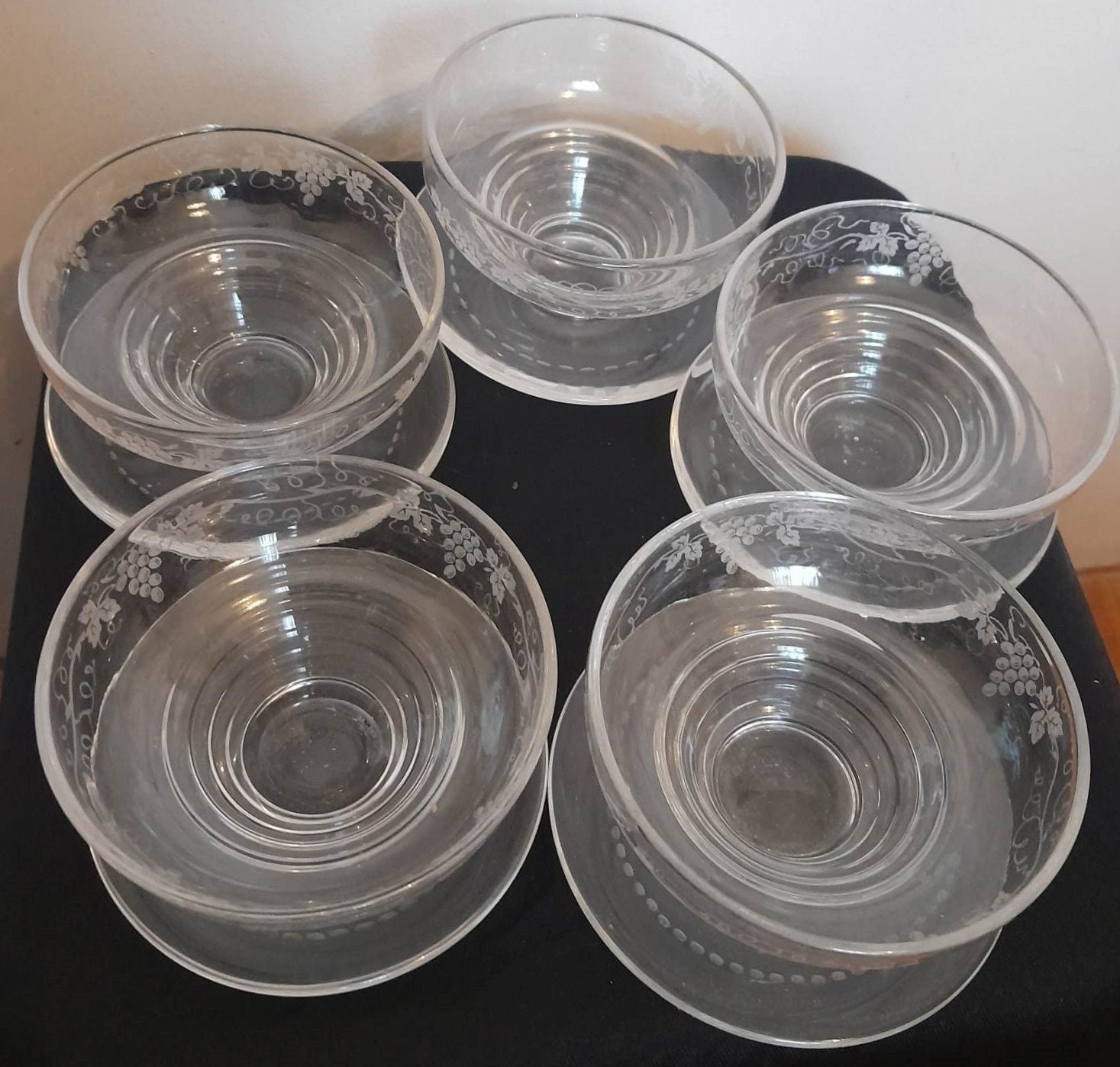 Stuart Crystal Footed Dish Grapes Leaves Etched Design Price for One ...