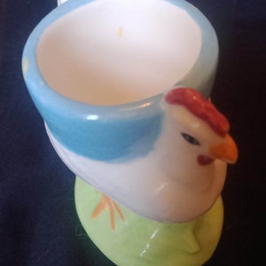Vintage Mid Century Egg Cup With Chicken Design Blue Cup Perfect ...