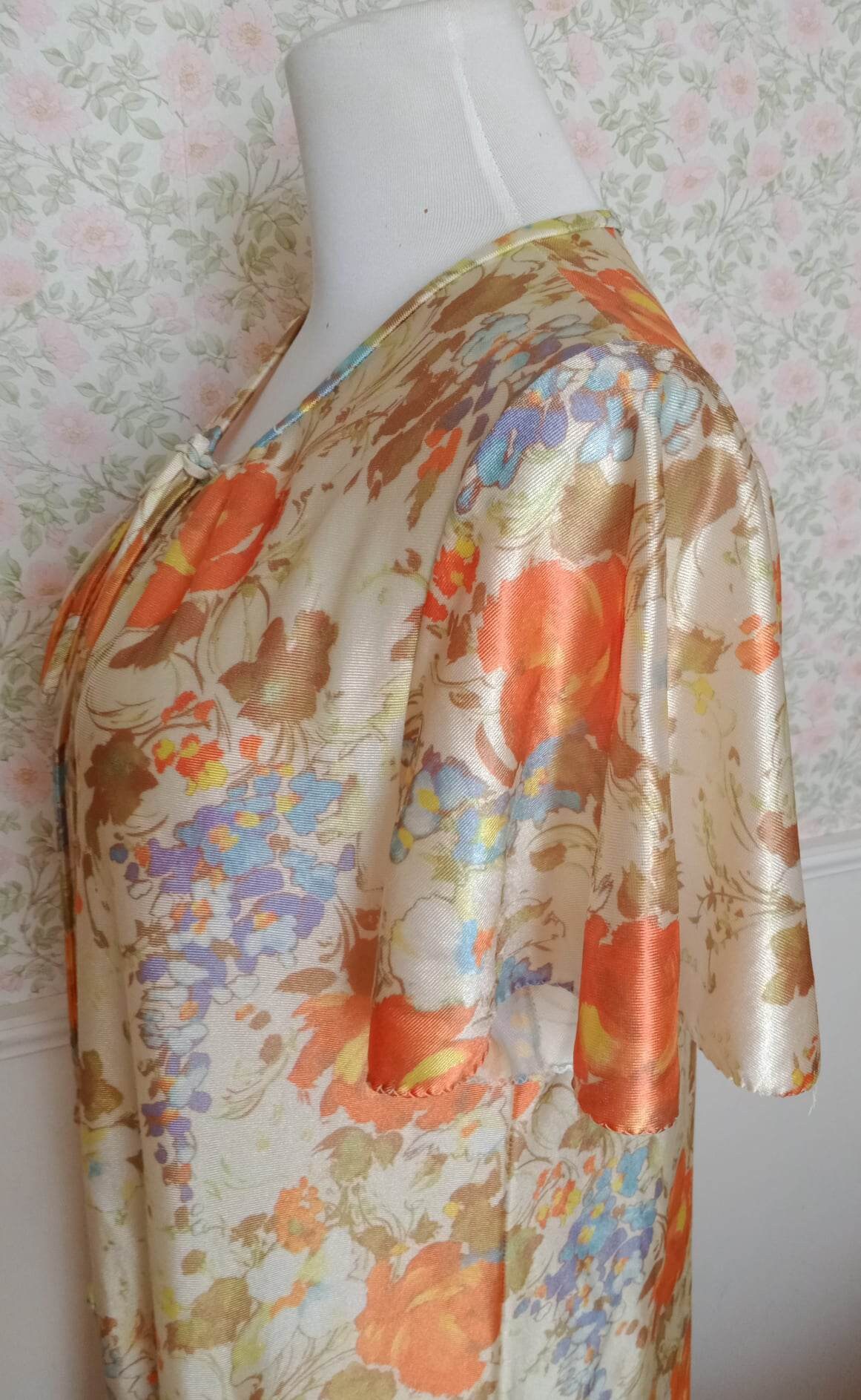 Vintage 60s Miss Gloria Robe Orange Floral Design Button Front S 16 ...