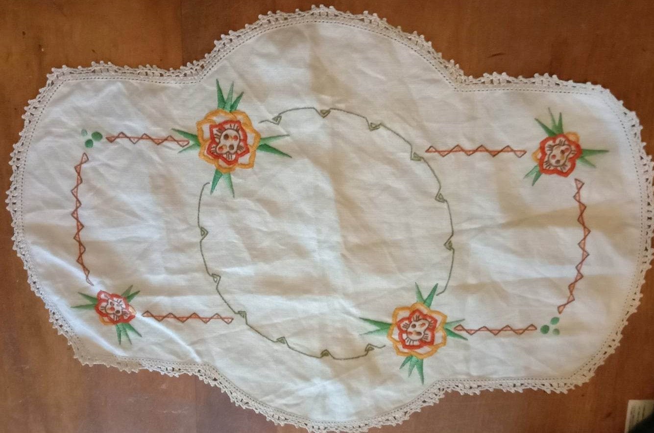 Beautiful 30's/40's Art Deco Doily Set. Funky Orange Yellow Green ...