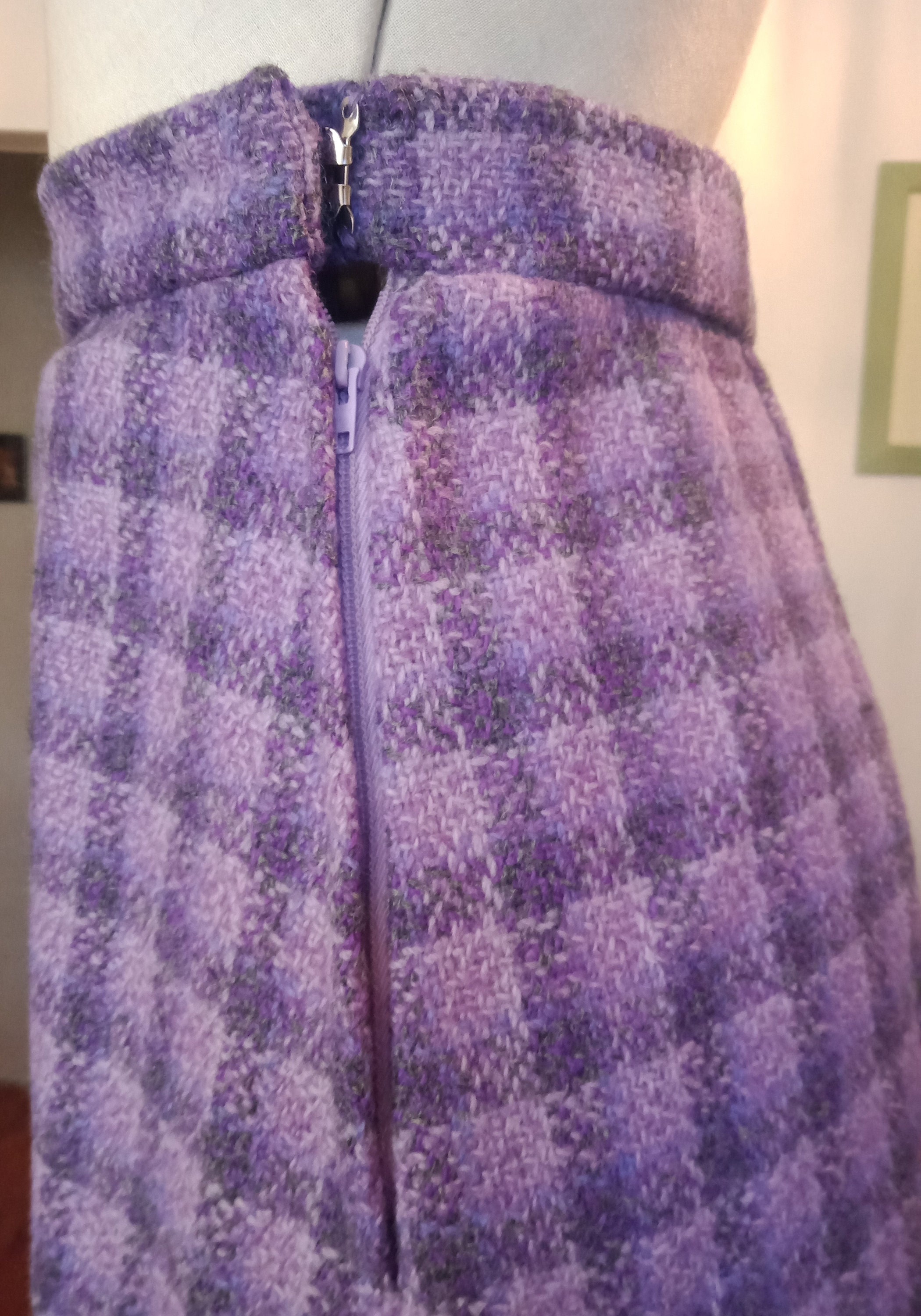 Authentic 60s Woolen Skirt-handmade-purple Check-lined Size 12/M - Etsy