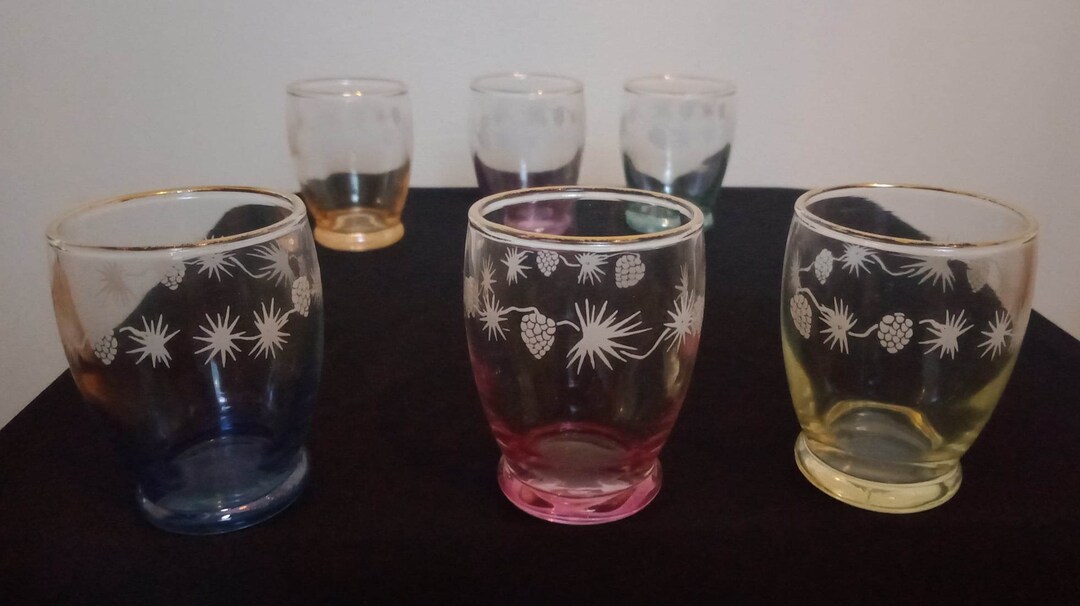 Vintage Glass Set 6 Boxed Crown Crystal Mid Century Modern Grape Design ...