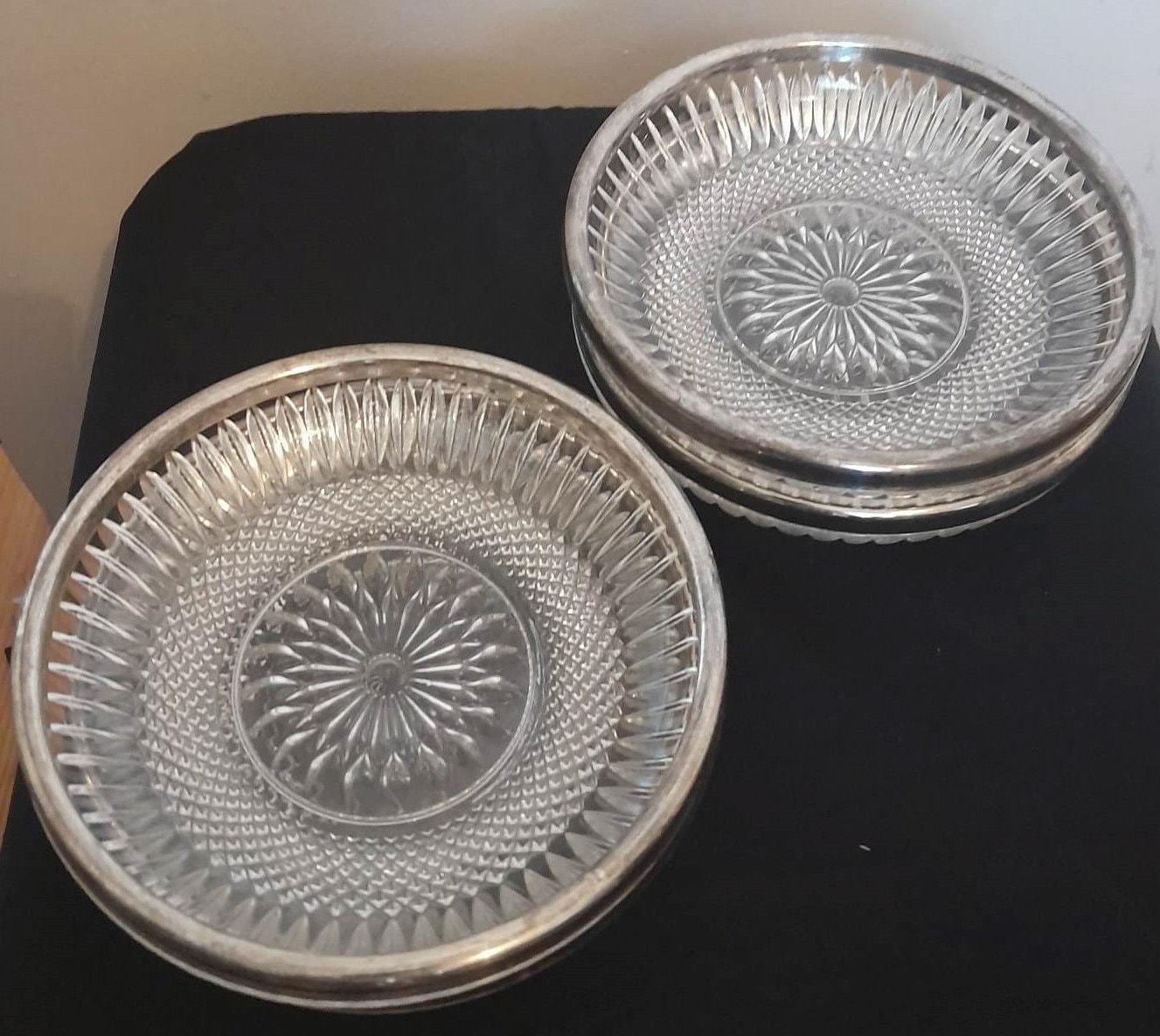 Mid Century Vintage Dishes Cut Glass Silver Rim Heavy Good Condition ...