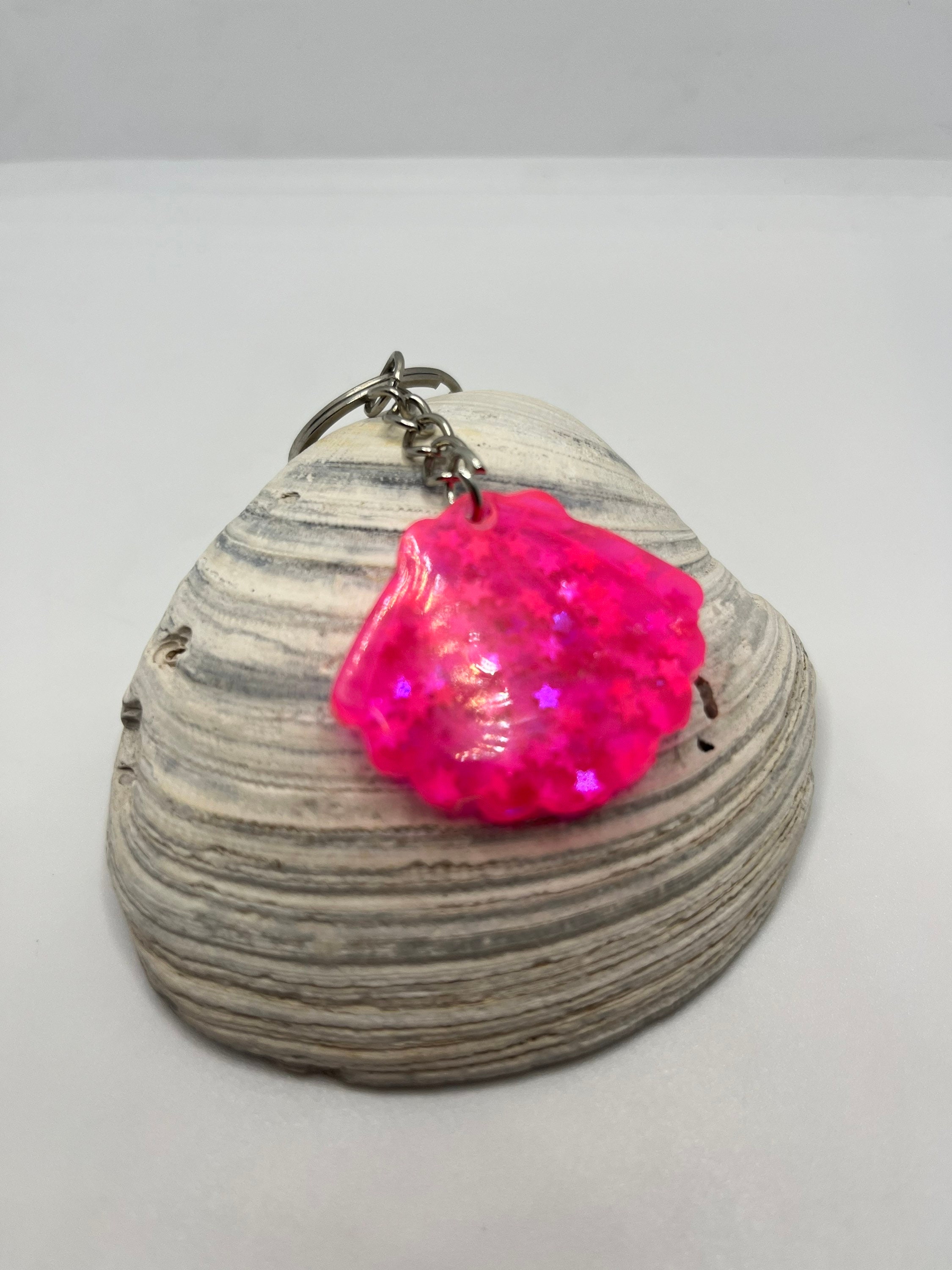 Pink Resin Seashell Keychain With Glitter, Backpack Accessory, Pink ...