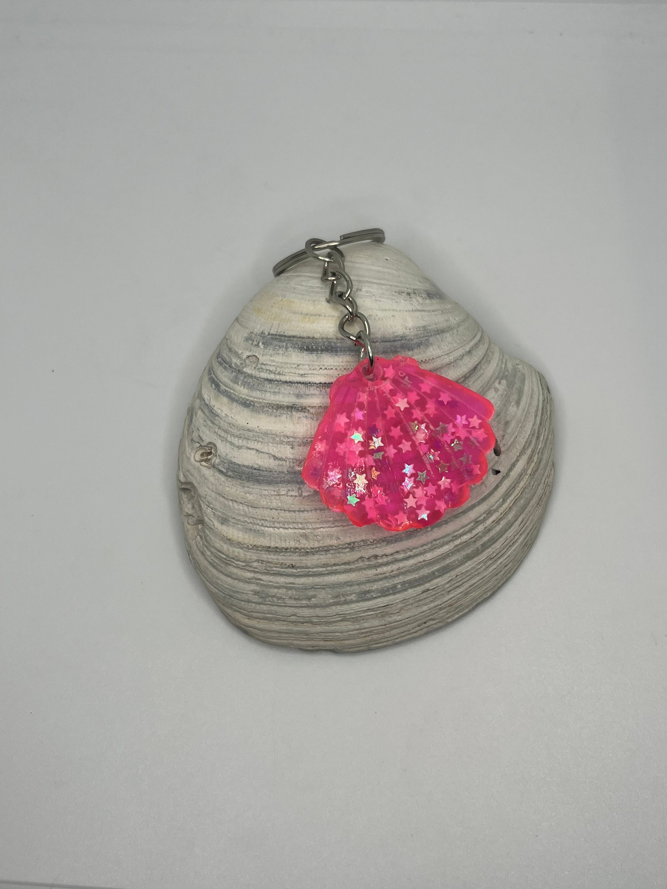 Pink Resin Seashell Keychain With Glitter, Backpack Accessory, Pink ...