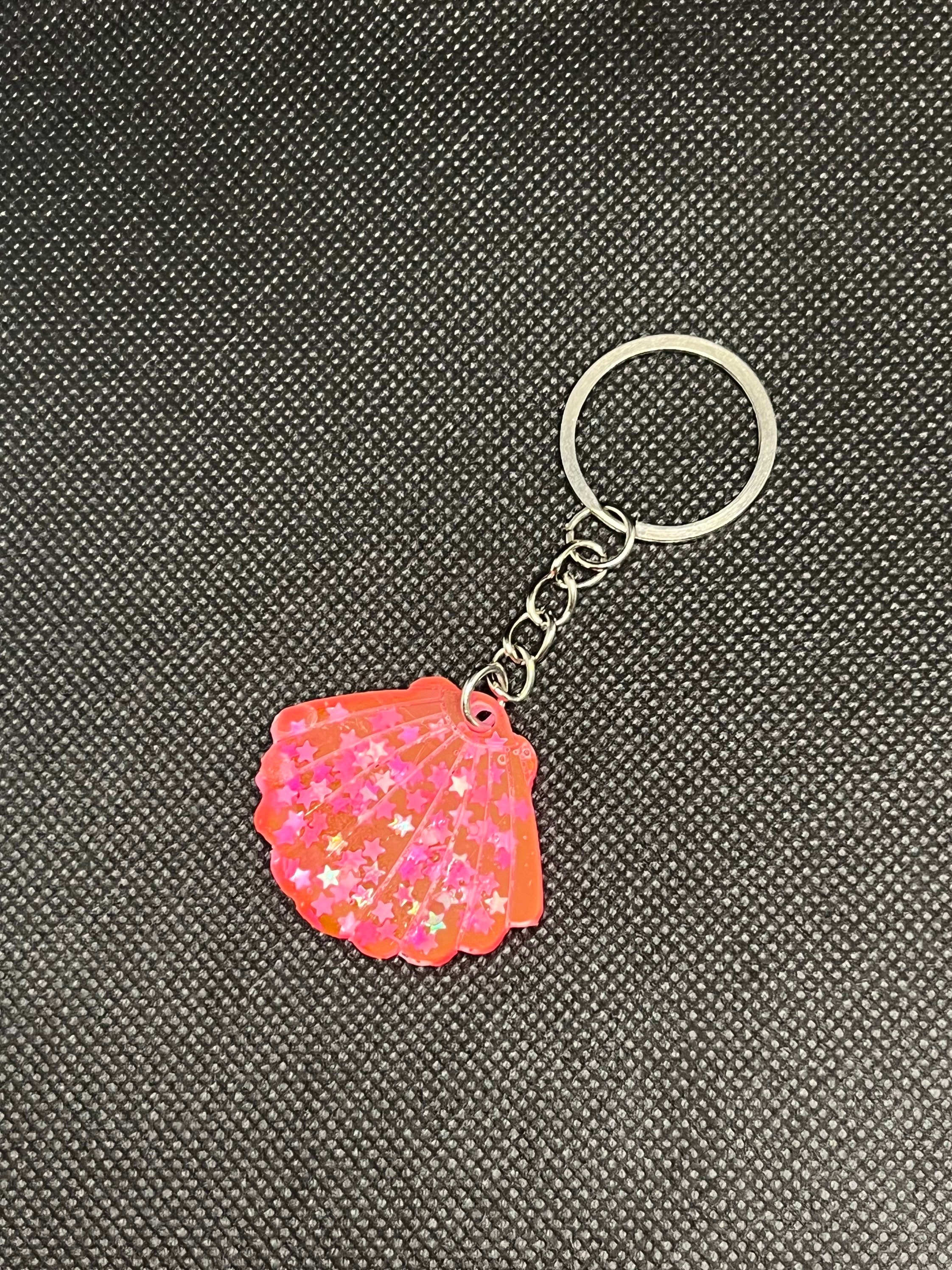 Pink Resin Seashell Keychain With Glitter, Backpack Accessory, Pink ...