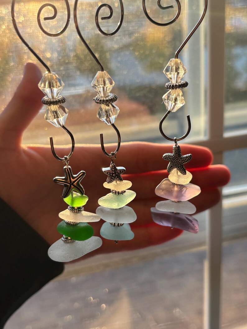 Custom Sea Glass Christmas Tree Ornament, Coastal Holiday Decor, Choose ...