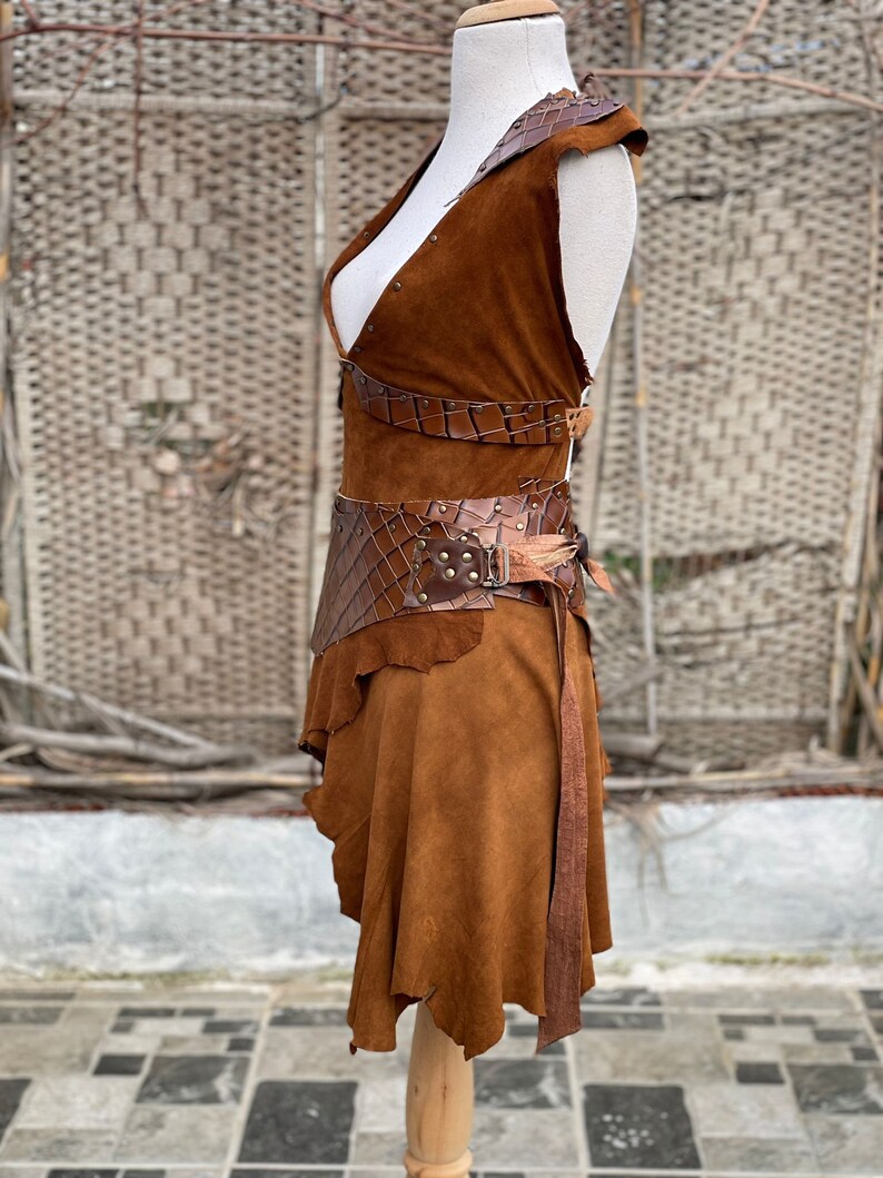 Shaman Woman Costume, Ritual Outfit, Woman Dress, Brown Leather and ...
