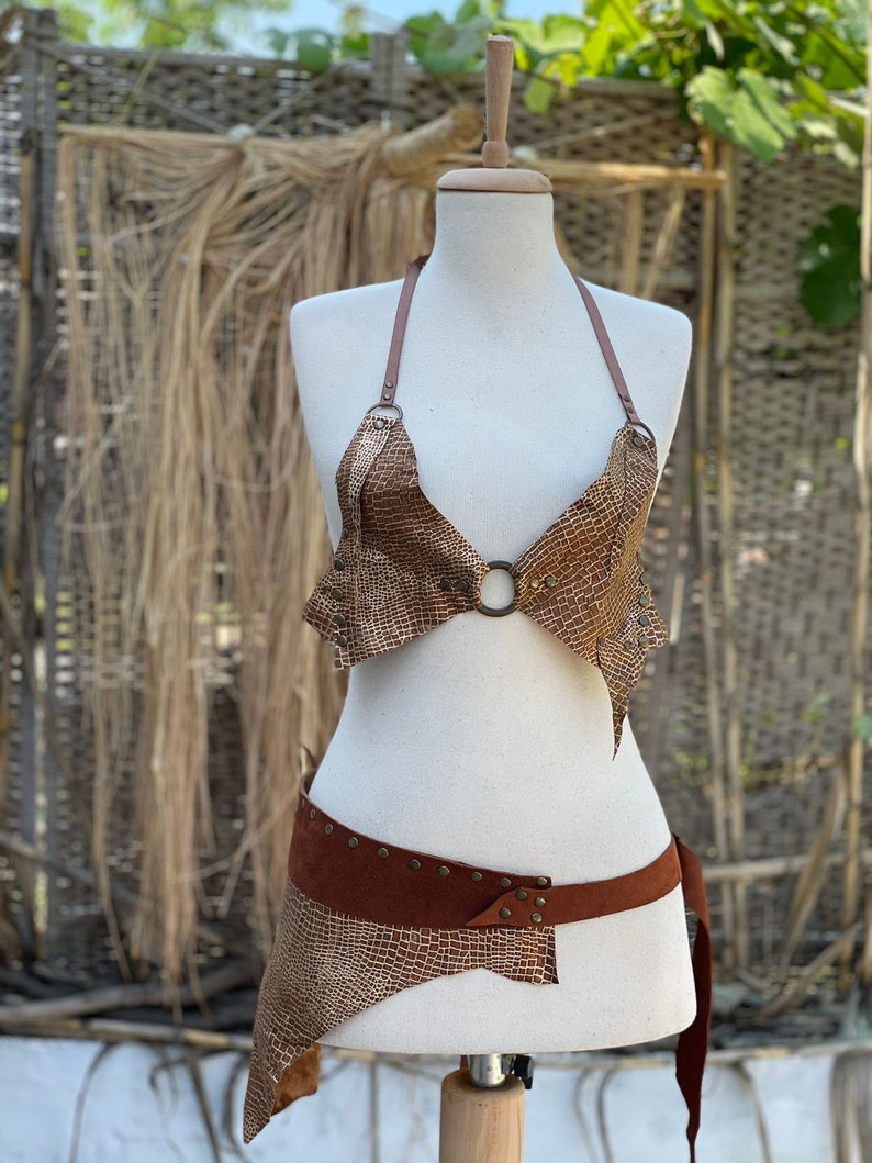 Gold Leather Warrior Woman Costume Sexy Woman Outfit Fringe Etsy