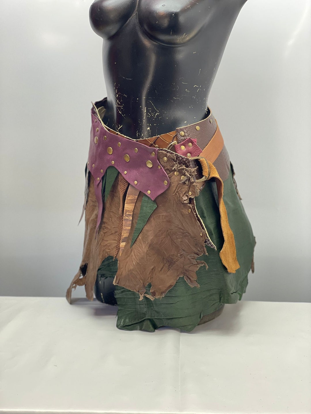 Multicolored Gypsy Leather Skirt and Leather Sholder Bag, Cosplay ...