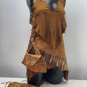 Brown Suede Leather Wild Woman Costume,asymmetrical Leather Skirt ...