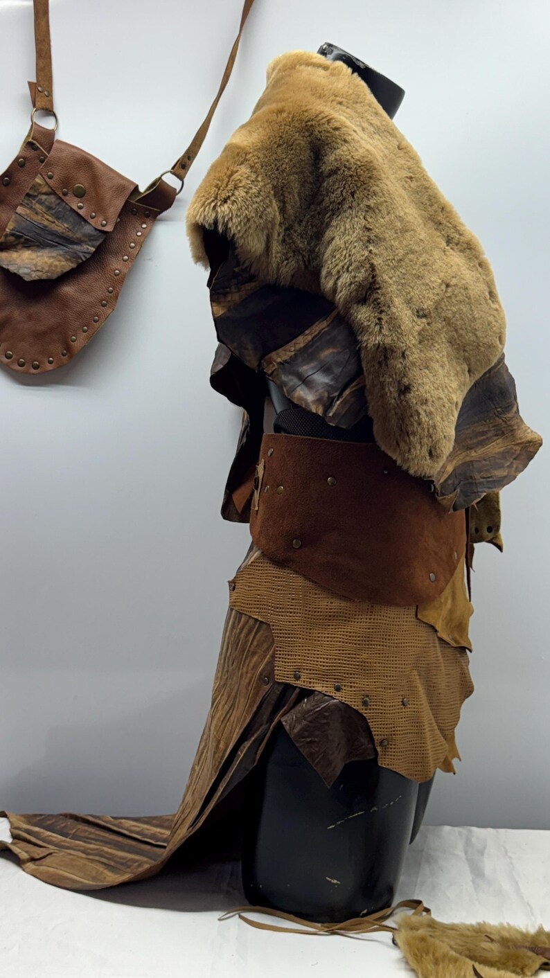 Handmade Leather Skirt Set With Fur Shawl | Viking Tribal Costume (XS ...