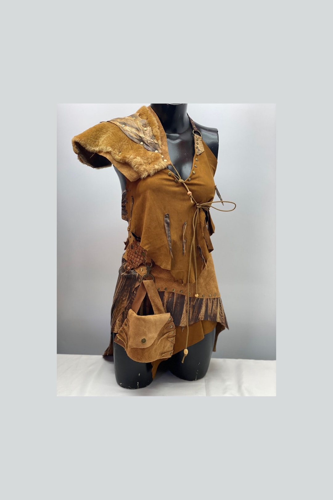 Brown Suede Leather Wild Woman Costume,asymmetrical Leather Skirt ...
