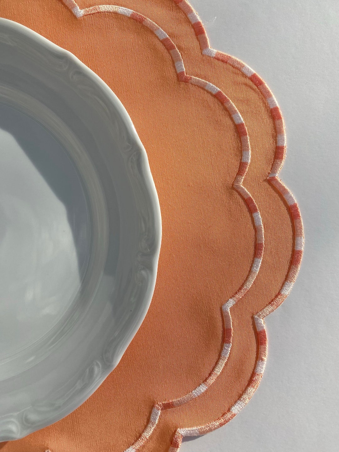 Light Coral Linen Medallion Embroidered Placemat-coral Wavy Embroidered ...