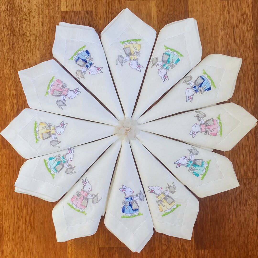 Easter Bunnies Embroidered Linen Napkin colorful Easter Table Setting ...