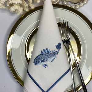 Embroidered Nautical Napkin Set-yacht Decor Cloth Napkins-blue and ...