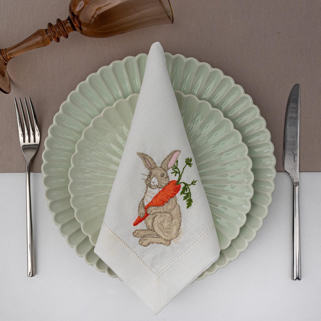 Easter Bunny Cloth Napkin - Embroidered Easter Dinner Napkin- Light ...