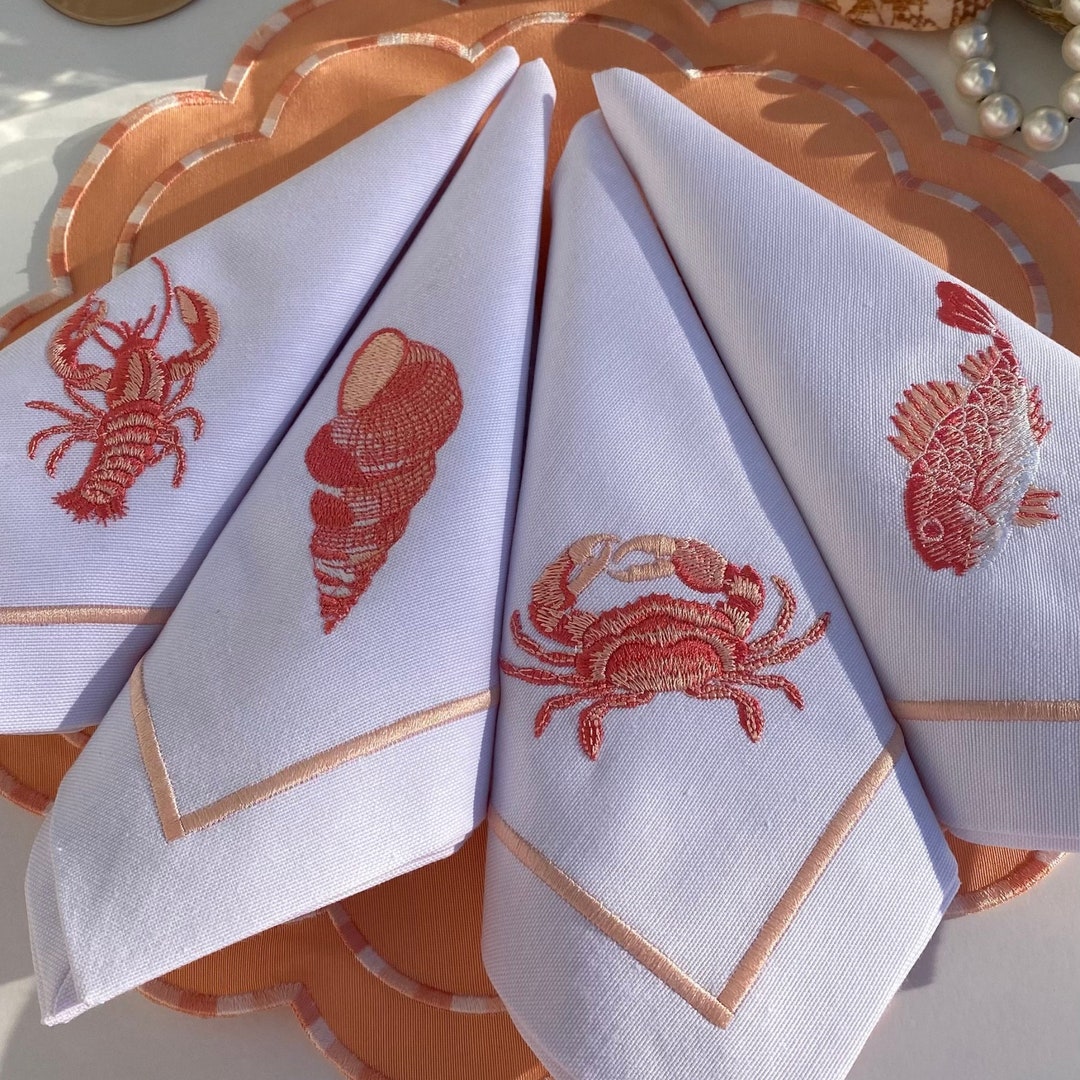 Embroidered Nautical Napkin- Seafood Dinner- Beach House Table Decor - Etsy