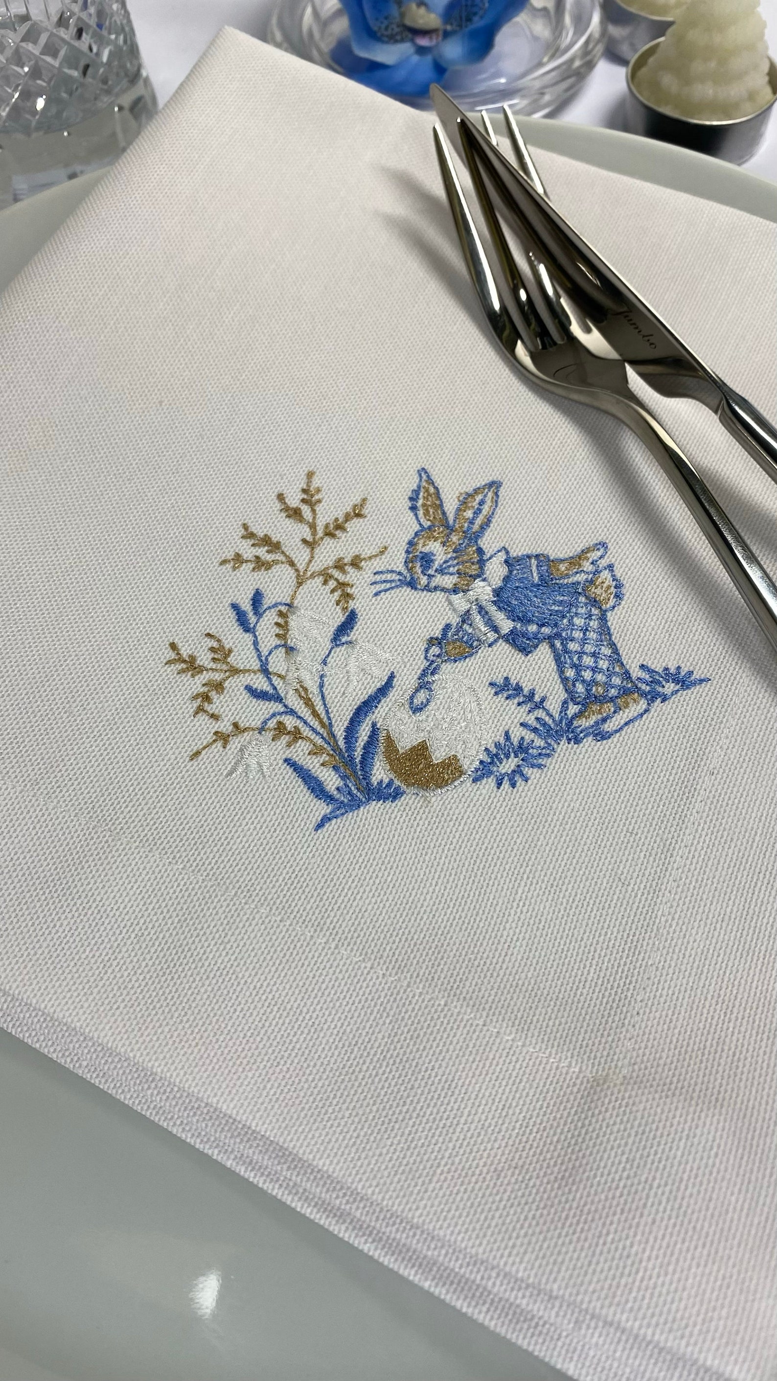 Easter Bunny Cotton Napkin Embroidered Easter Dinner Napkin Blue Bunny ...