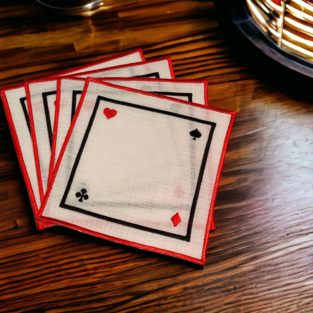 Embroidered Playing Cards Cocktail Napkins, Casino Cards Napkin Set ...
