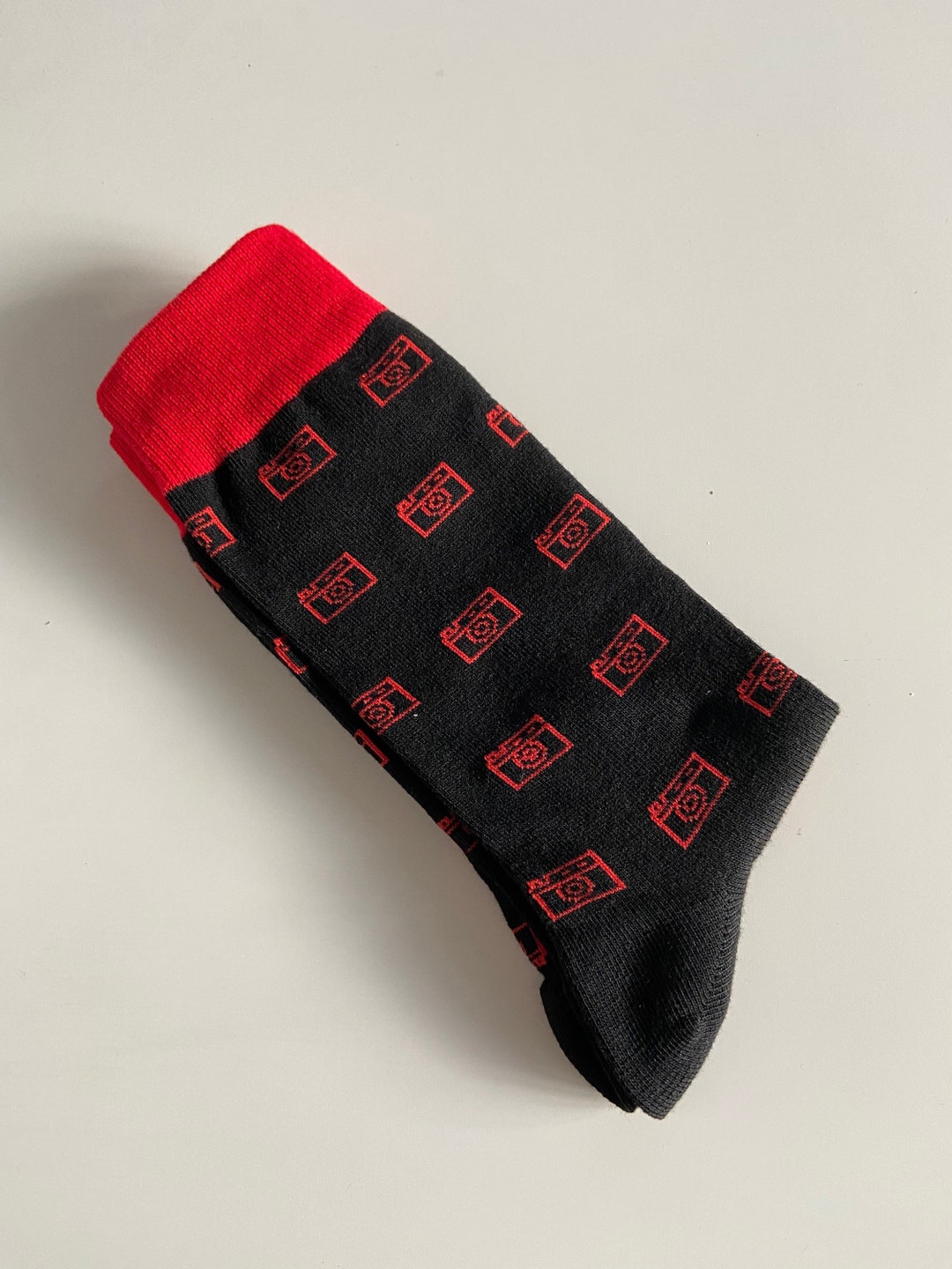 Socks cameras Red Size 39-45 Black-brown - Etsy