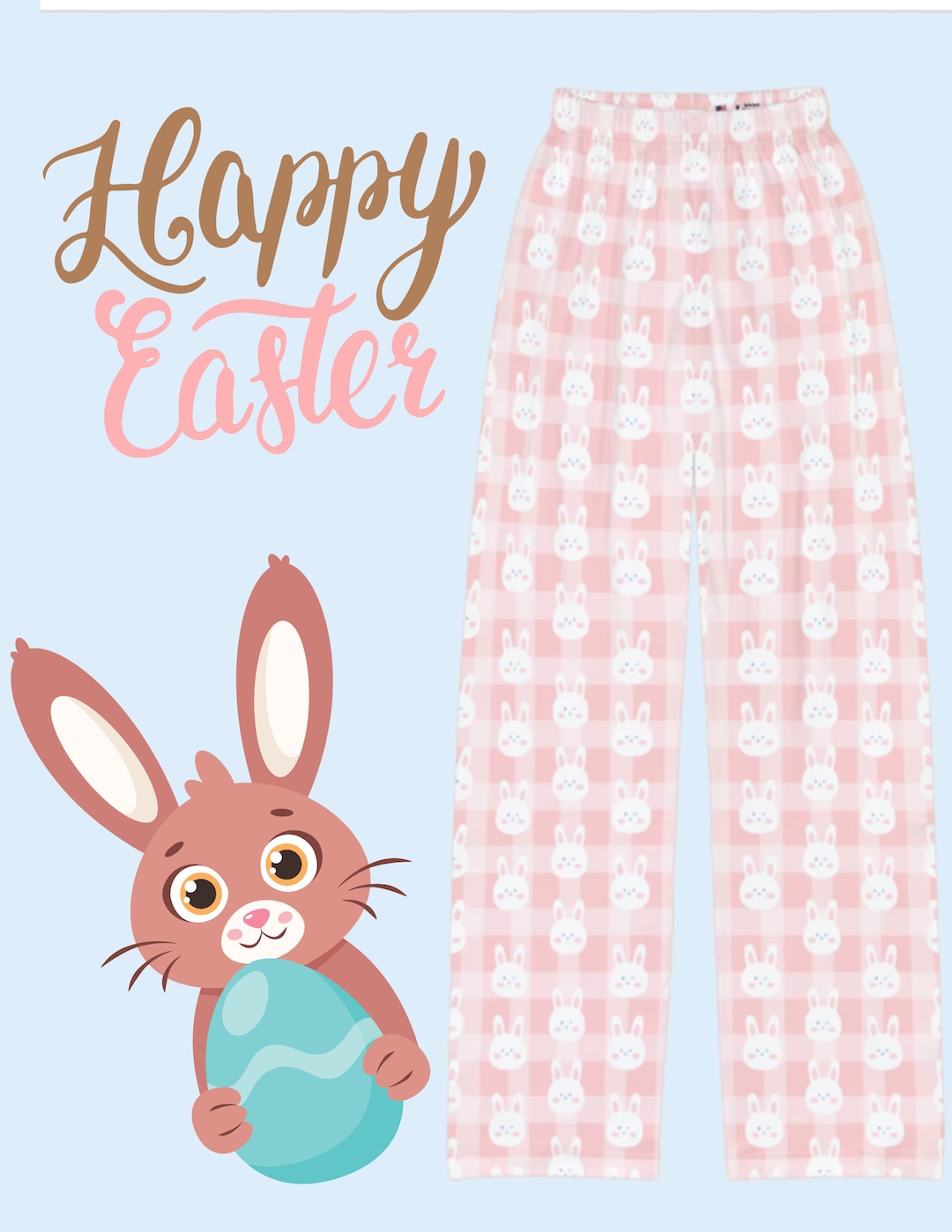 Pink Easter Bunny Kids Pajama Pants,bunny Rabbit Pajama Pants, Relaxed ...