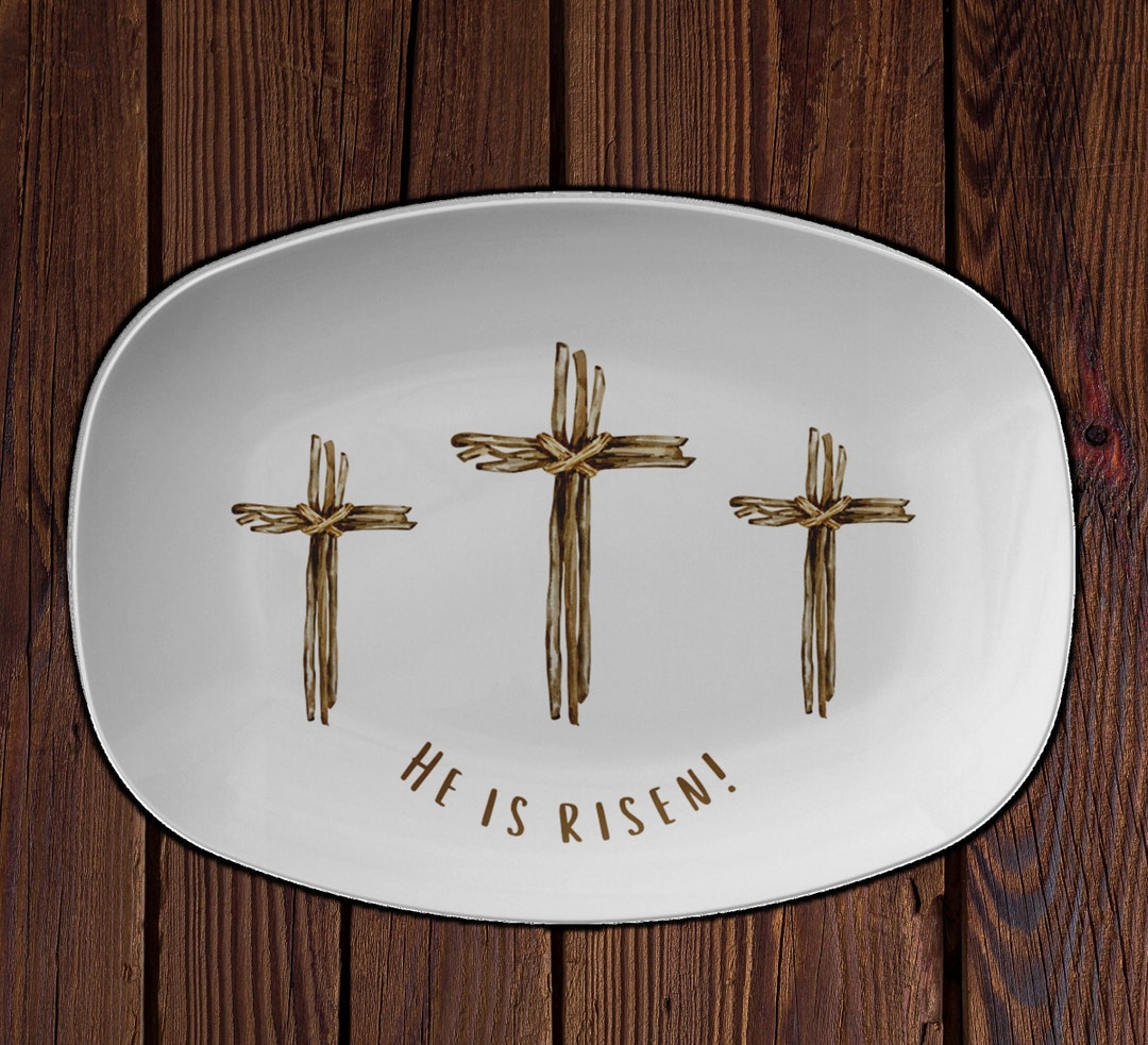 He is Risen Easter Platter, Christian Easter, Reglious Easter, White ...