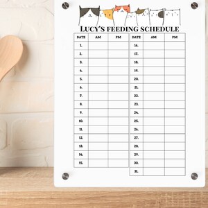 Acrylic Cat Feeding Chart, Reusable Feeding Schedule for Cats, Cat ...