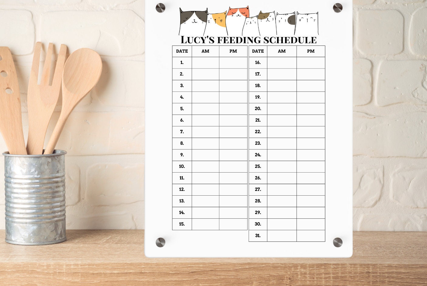 Acrylic Cat Feeding Chart, Reusable Feeding Schedule for Cats, Cat ...