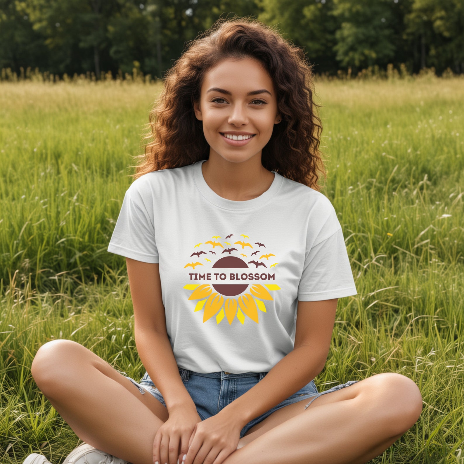 Spring T-shirt Time to Blossom Tee Sunflowers and Birds Shirt, Nature ...