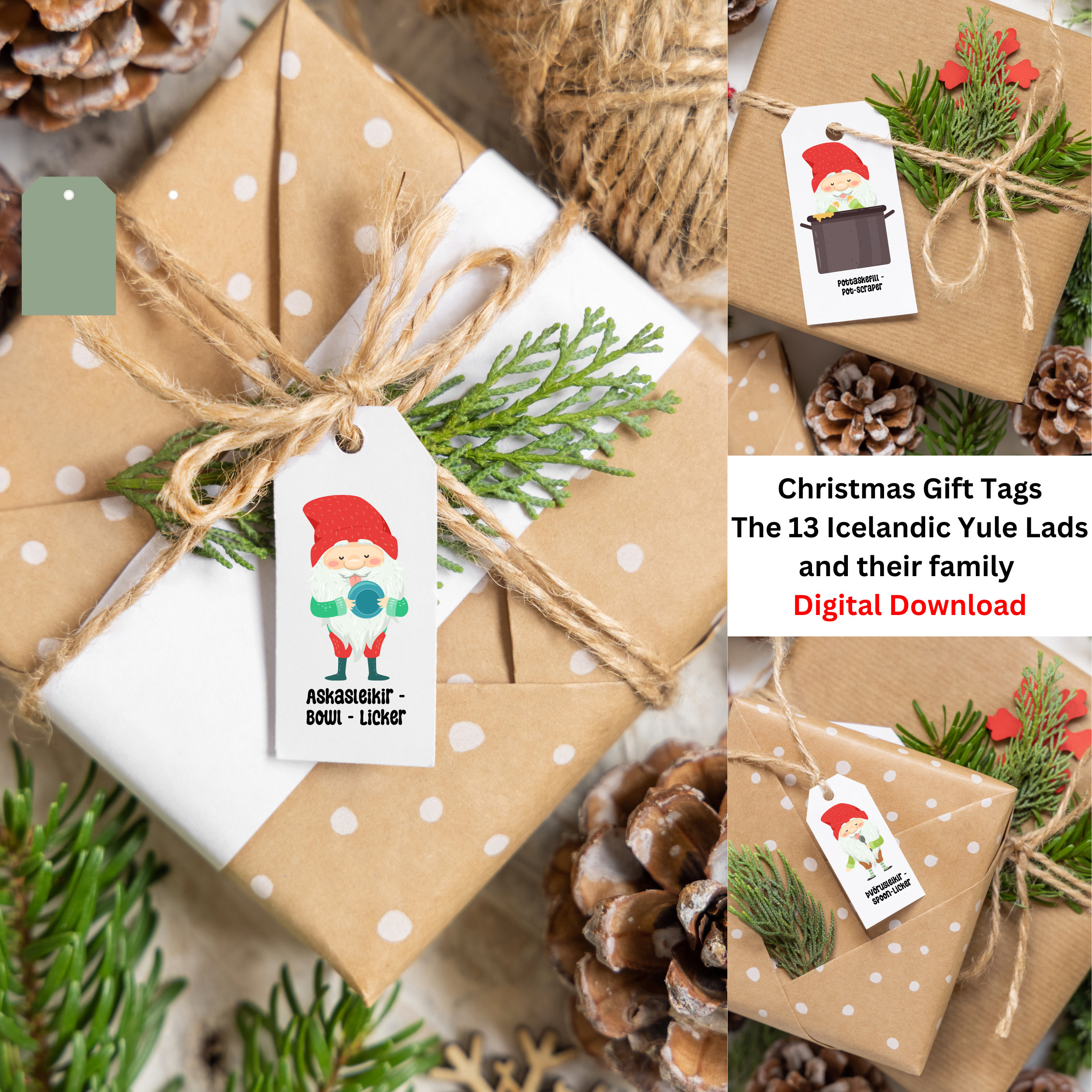 Printable Christmas Tags Pdf Yule Lads Yule Cat and Family - Etsy