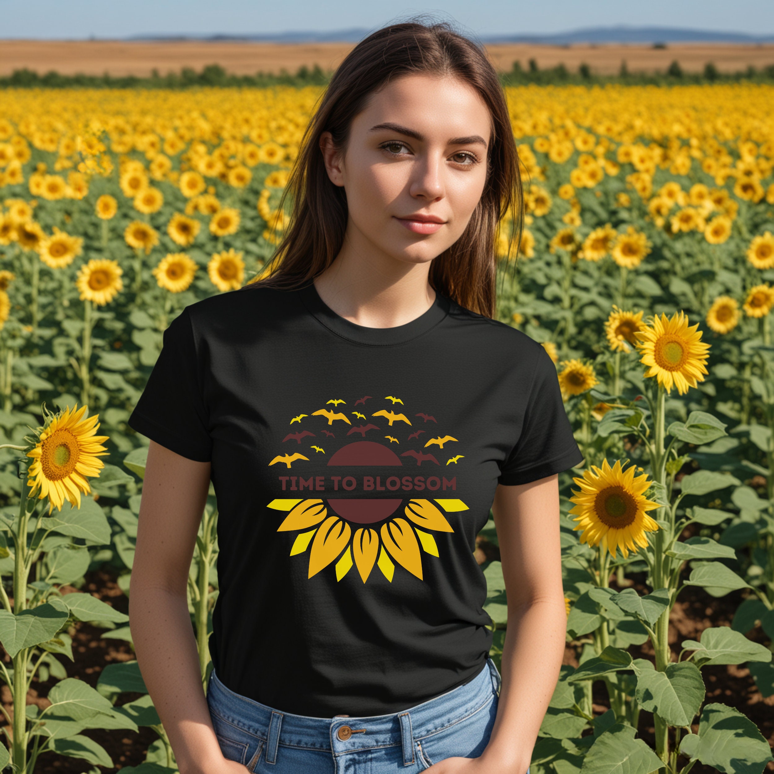 Spring T-shirt Time to Blossom Tee Sunflowers and Birds Shirt, Nature ...