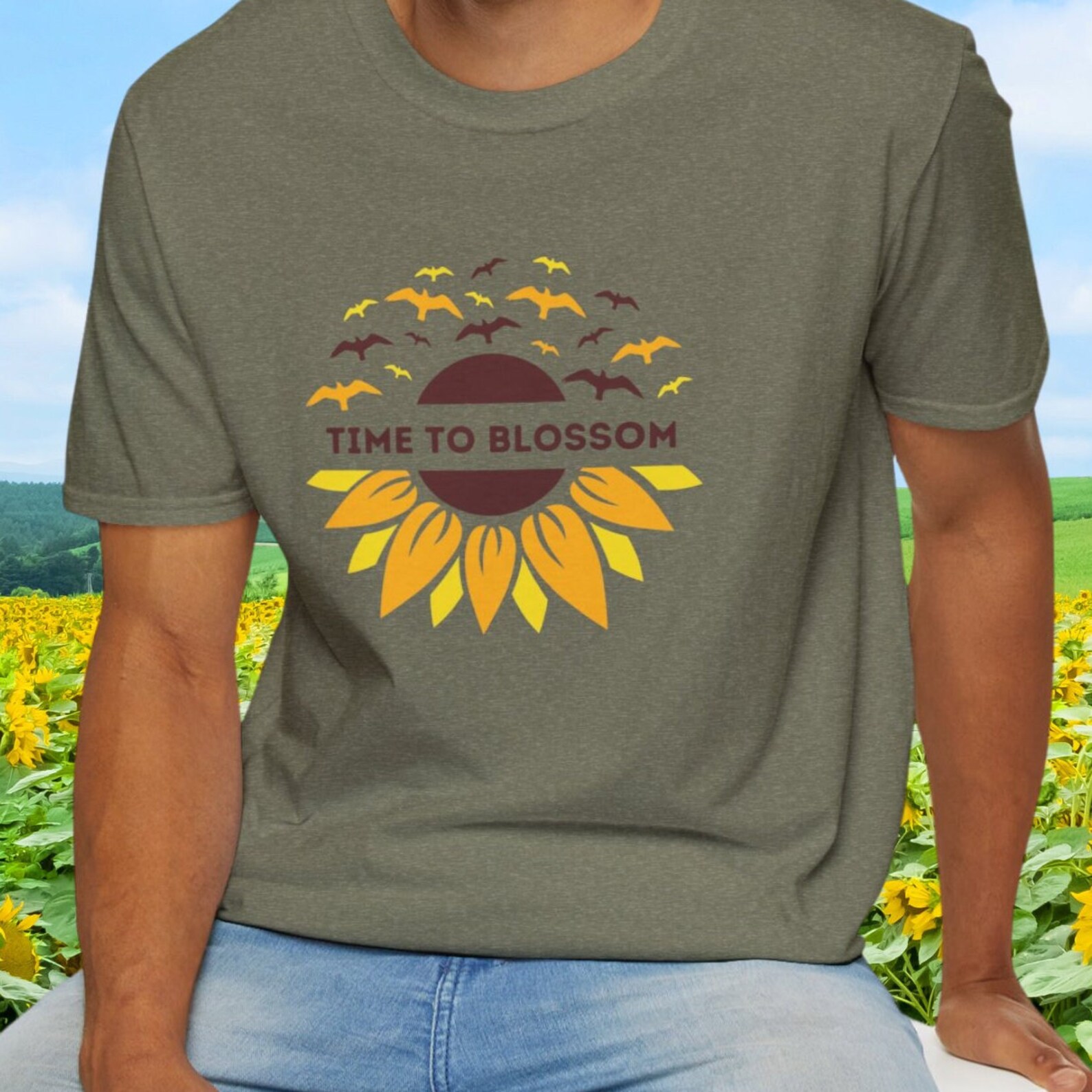 Spring T-shirt Time to Blossom Tee Sunflowers and Birds Shirt, Nature ...