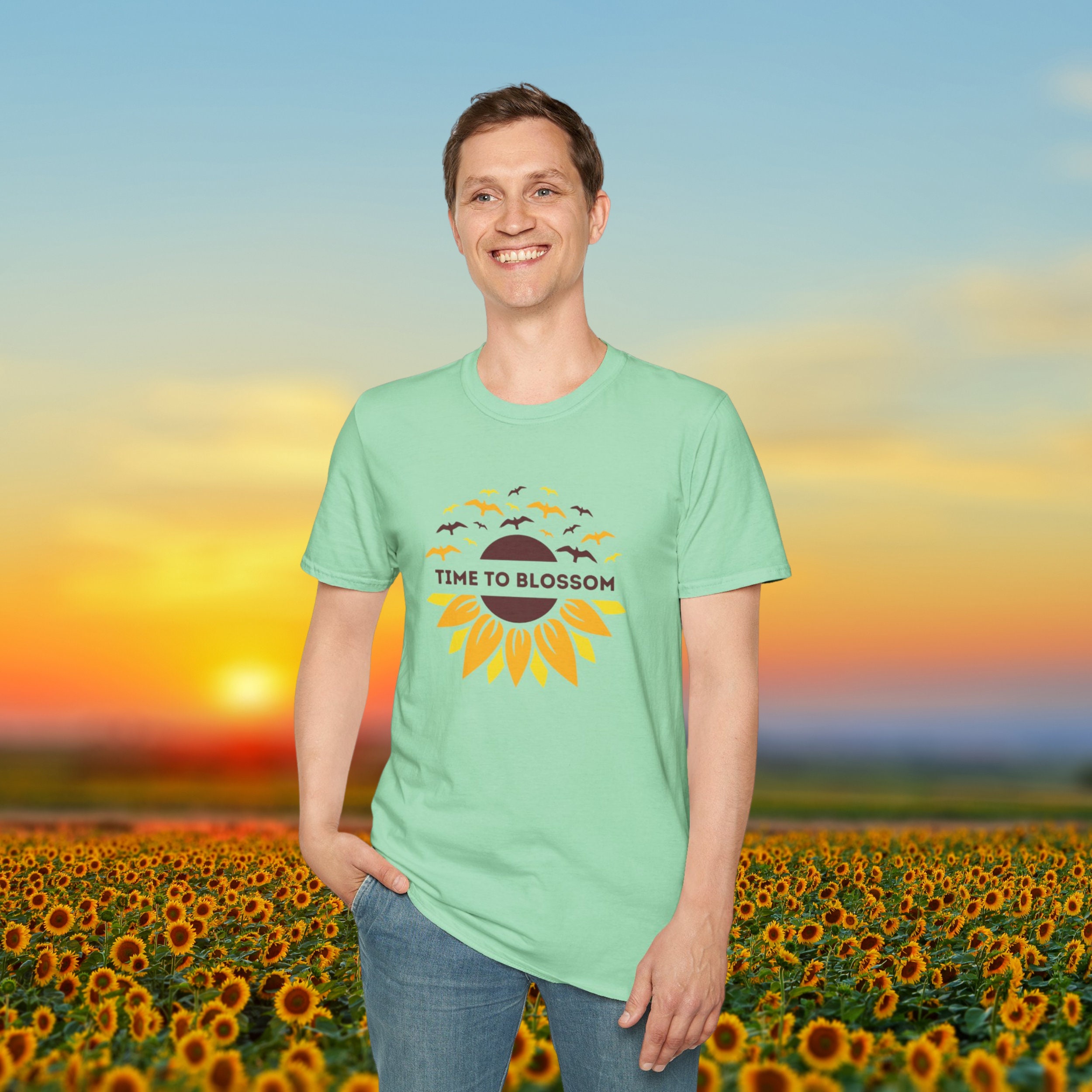 Spring T-shirt Time to Blossom Tee Sunflowers and Birds Shirt, Nature ...
