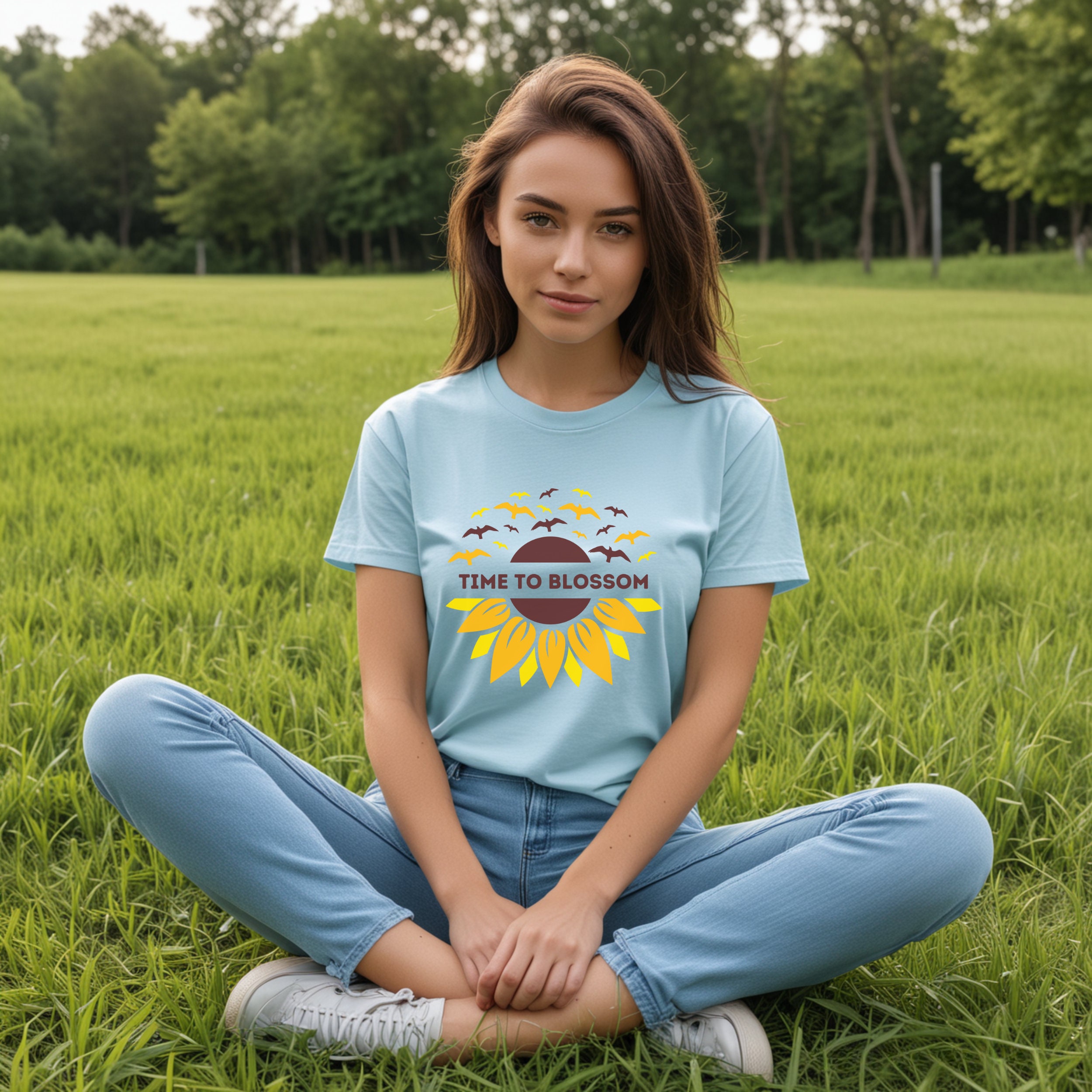 Spring T-shirt Time to Blossom Tee Sunflowers and Birds Shirt, Nature ...
