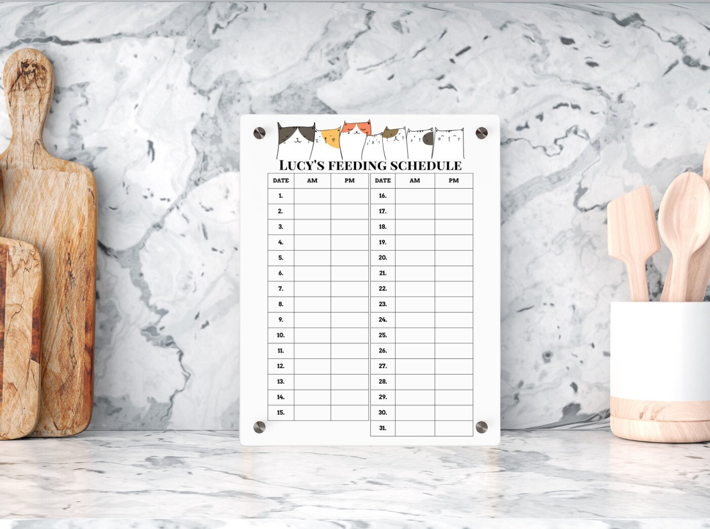 Acrylic Cat Feeding Chart, Reusable Feeding Schedule for Cats, Cat ...