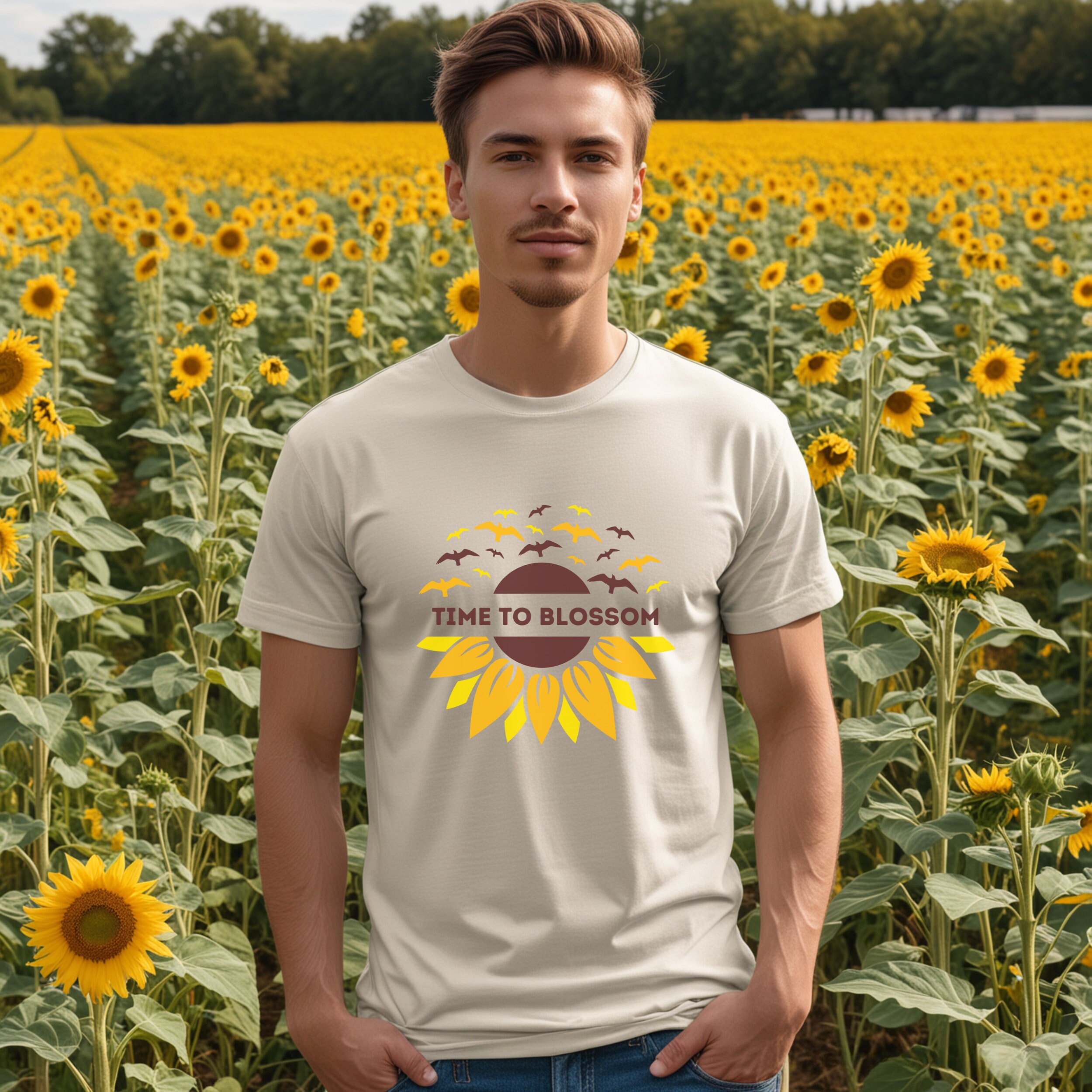 Spring T-shirt Time to Blossom Tee Sunflowers and Birds Shirt, Nature ...